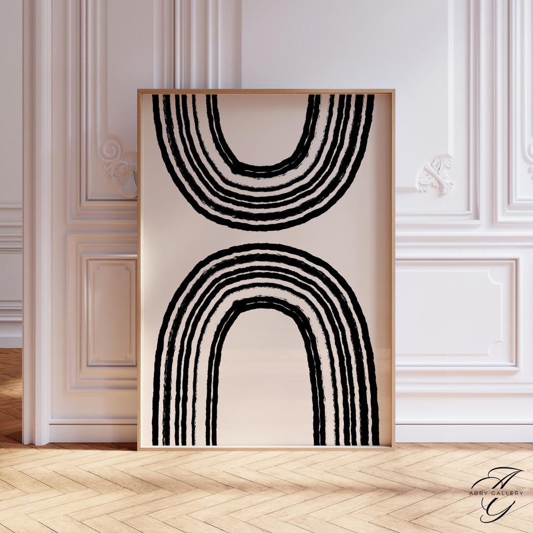 Minimal Rainbow Line Art Print: Black and Beige Abstract Decor MIN14 - Etsy