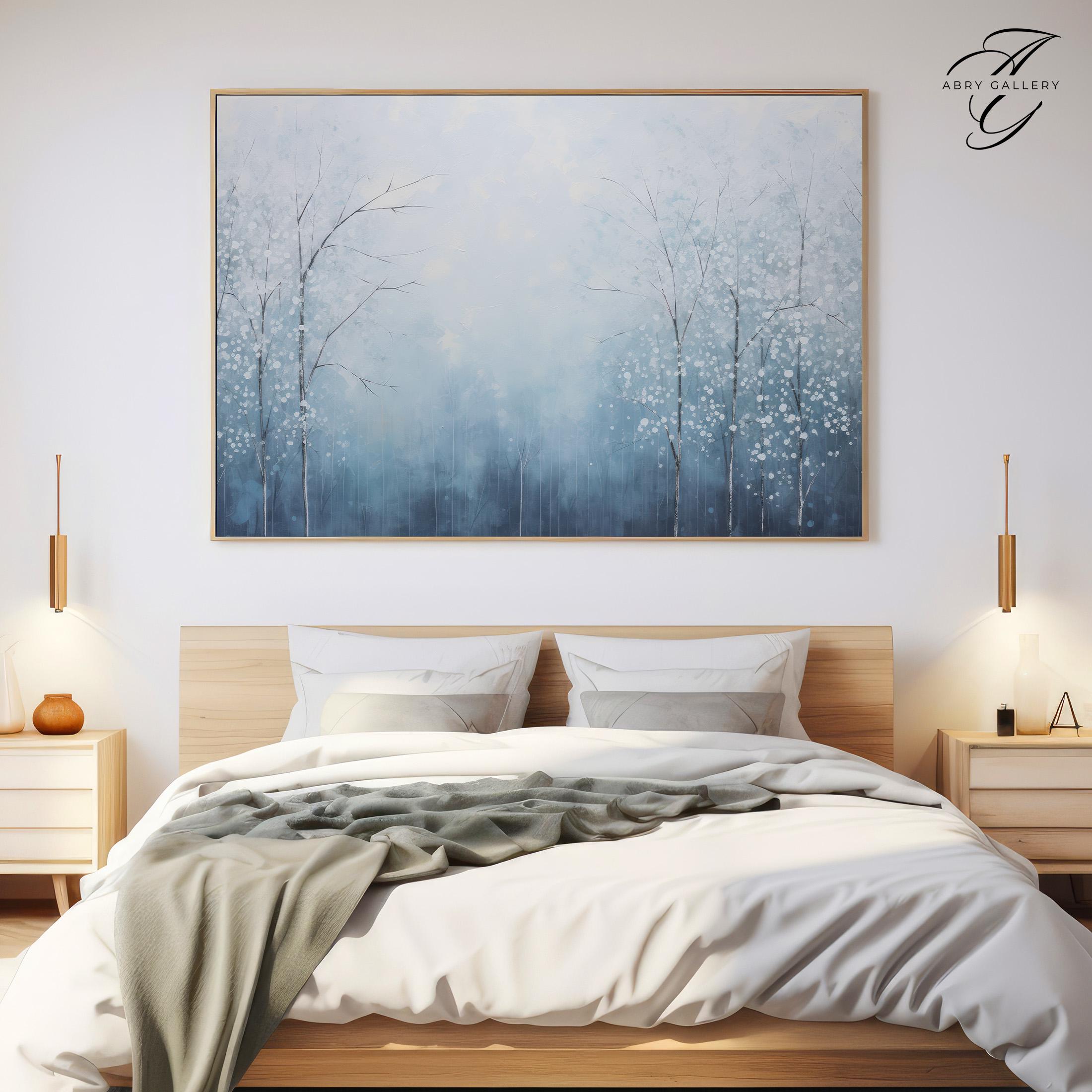 Winter Forest Print, Blue Snowy Trees Wall Art, Minimalist Winter Decor ...