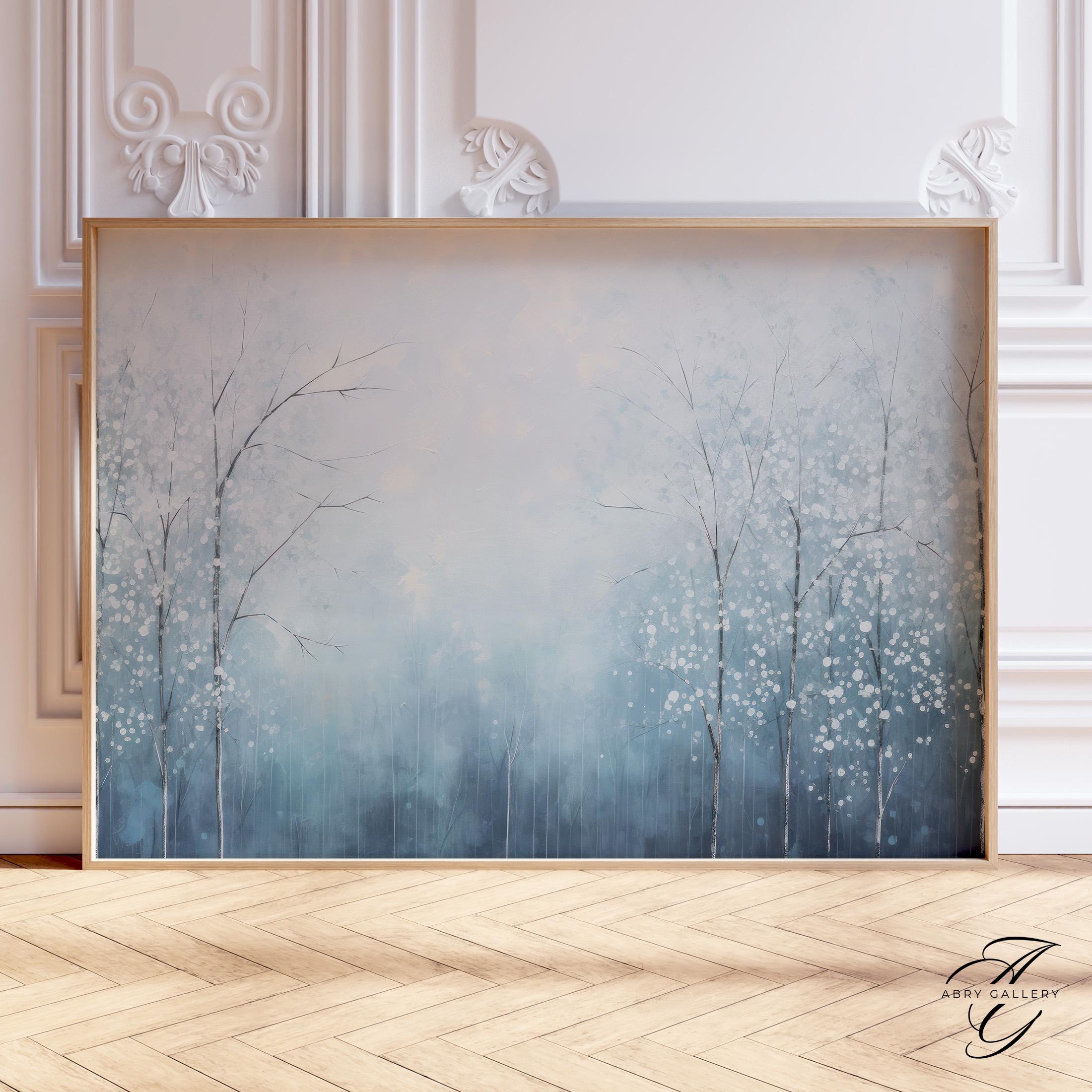 Winter Forest Print, Blue Snowy Trees Wall Art, Minimalist Winter Decor ...
