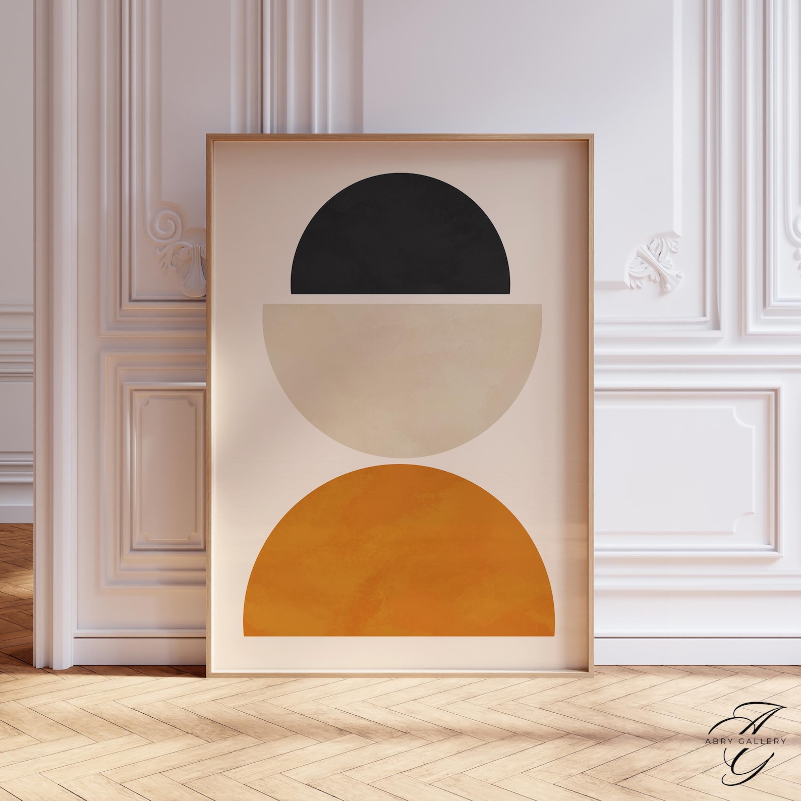 Geometric Abstract Art Print: Black, Beige & Orange - Modern Minimalist ...