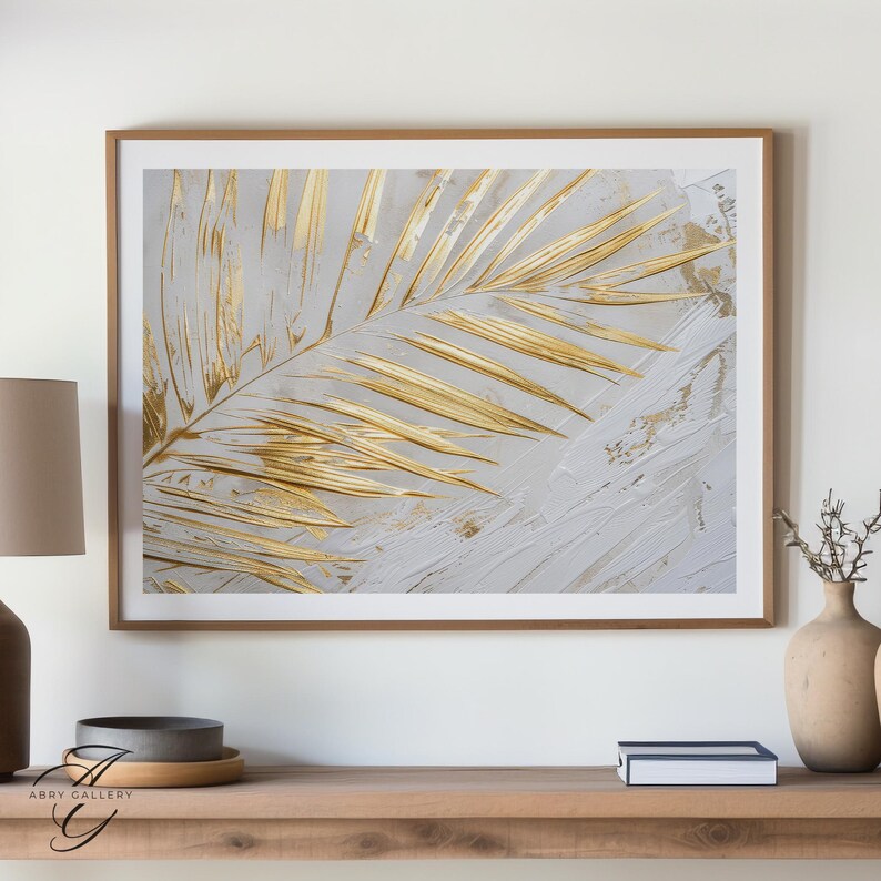 Leaf Palm Art Print, Abstract Botanical Wall Art, Modern Leaf Oil ...