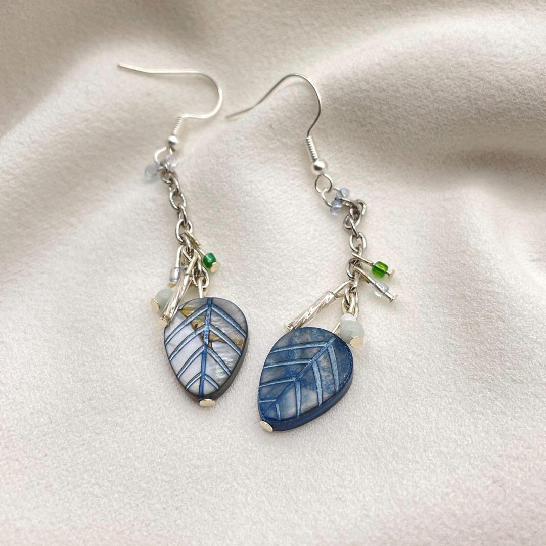 Brianna - Elegant Blue Monstera Shell Dangle Earrings - Etsy
