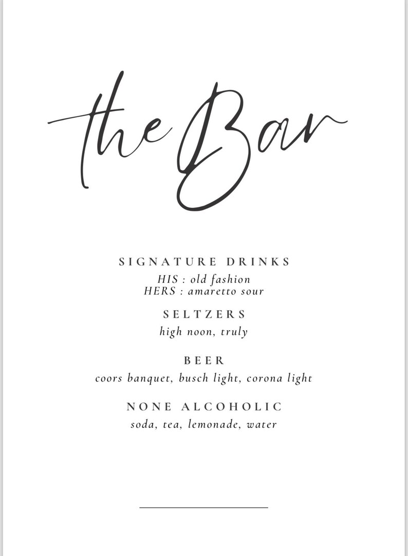 Wedding Bar Menu Stationary Template. - Etsy