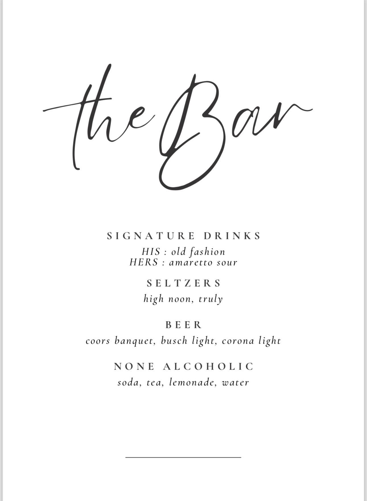 Wedding Bar Menu Stationary Template. - Etsy