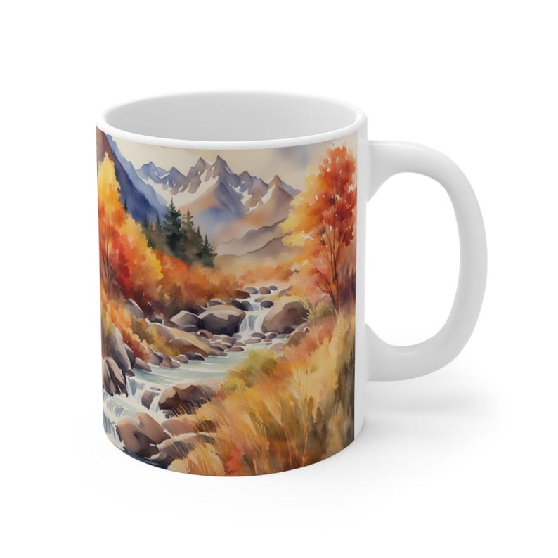 Nature Inspired Mug, Scenic Mountain River Autumn Mug, Beautiful ...