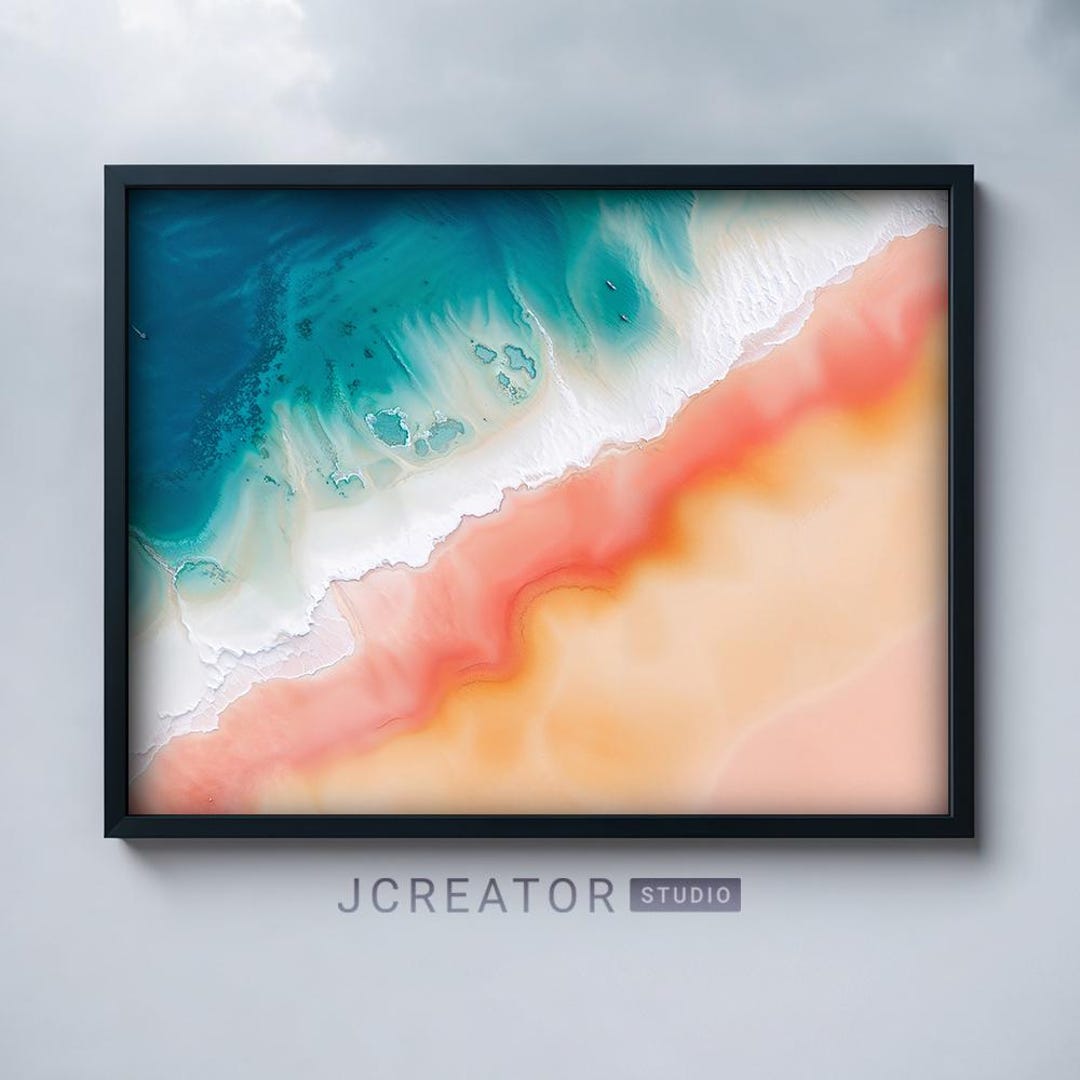 Colorful Beach Landscape, Aerial View Seascape, Art Print, Wall Art ...