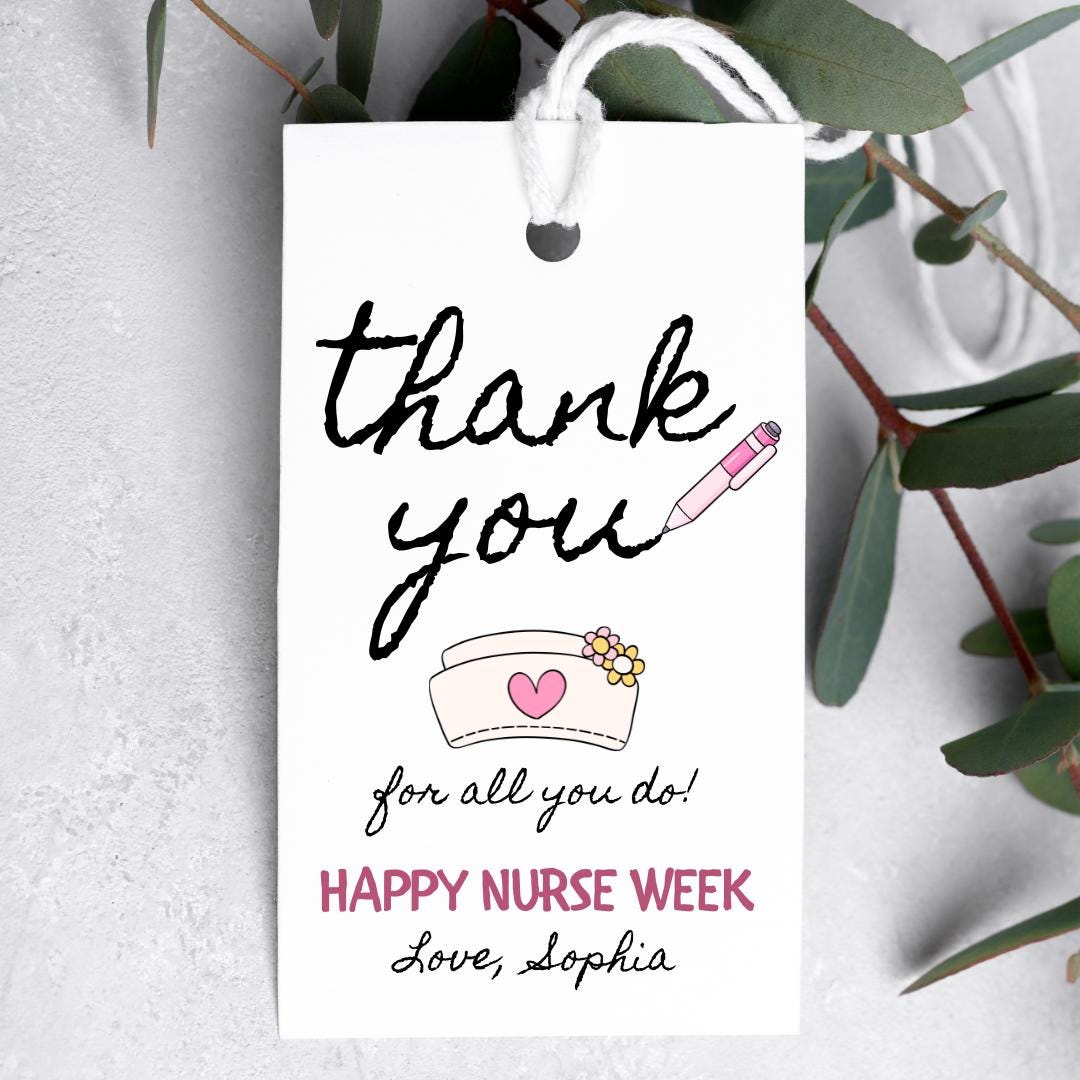 Nurse Appreciation Gift Tags, Thank You Nurse Gift Tag, Nurse Printable ...