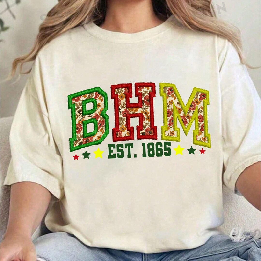 BHM Floral Letters Patch Png, Black History Month Vintage Embroidery ...