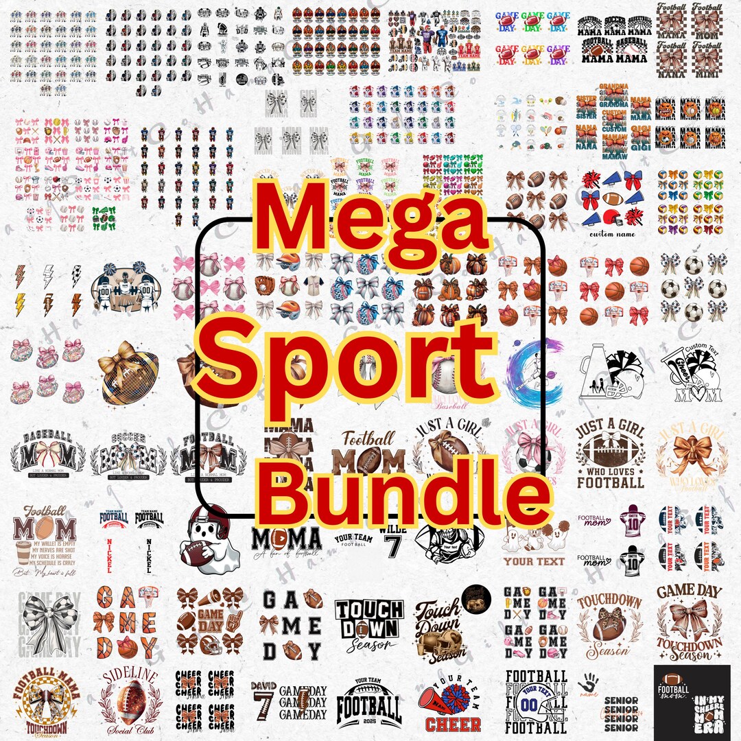 Mega Sports SVG PNG Bundle Instant Download, Football Soccer Basketball ...