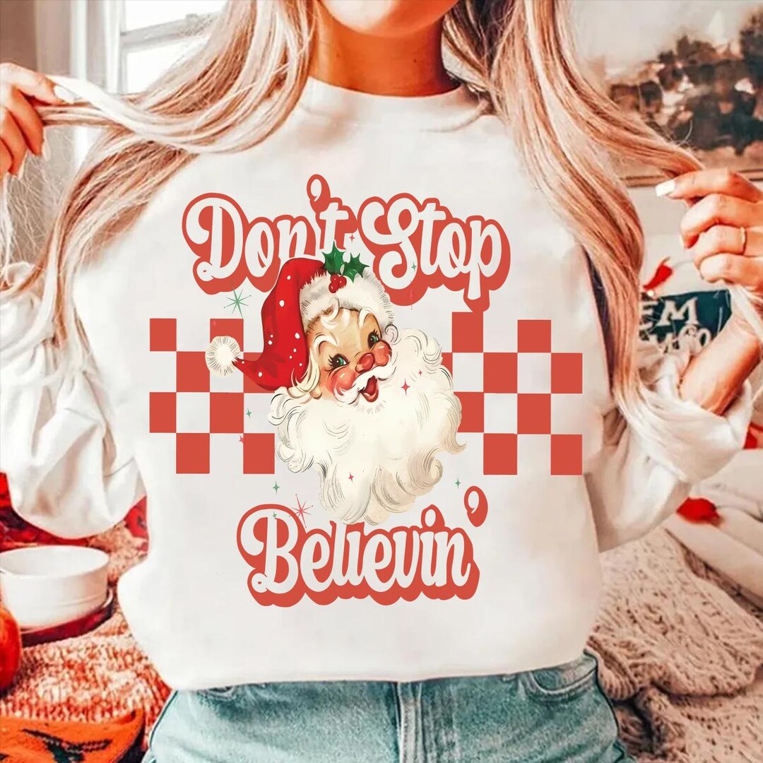 Vintage Christmas Checkered Santa Claus Png, Don't Stop Believin' Png ...