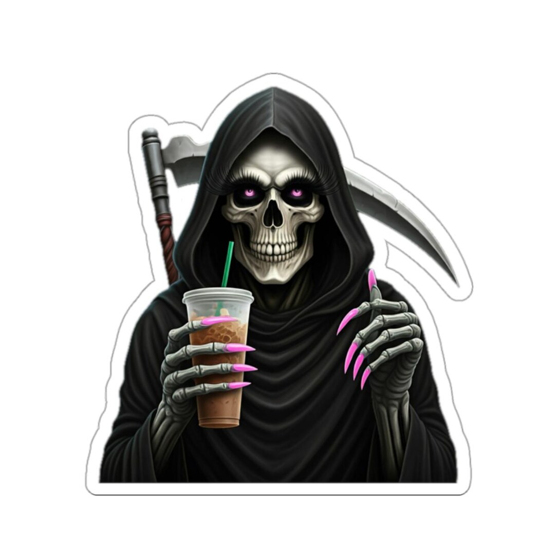 Girly Pop Grim Reaper Iced Coffee Acrylic Nails Kiss-cut Stickers - Etsy