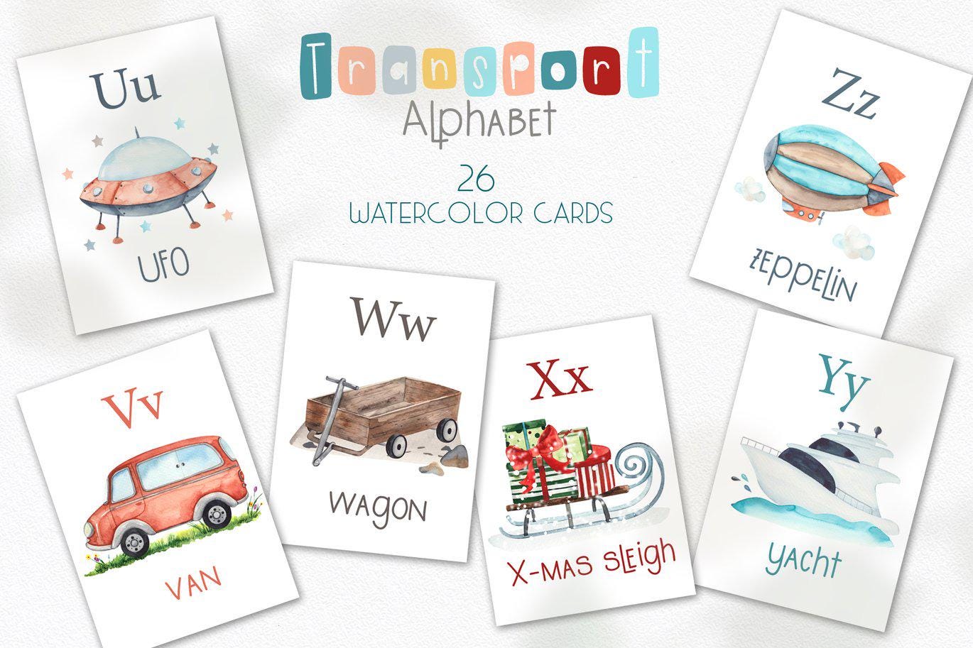 Watercolor Transport Alphabet Print, Vehicles ABC Print, Boy Playroom ...