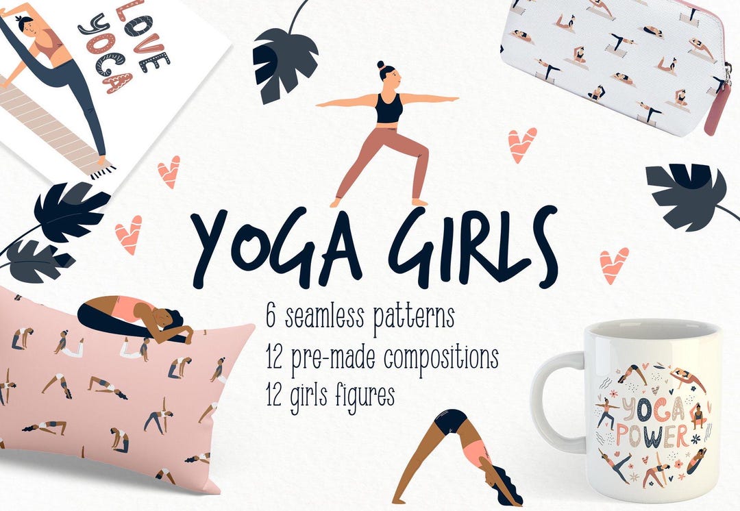 Yoga Girls Poses, Yoga Patterns, Yoga Wall Art, Yoga Pre Made Cards ...