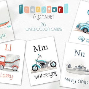 Watercolor Transport Alphabet Print, Vehicles ABC Print, Boy Playroom ...