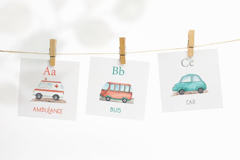Watercolor Transport Alphabet Print, Vehicles ABC Print, Boy Playroom ...