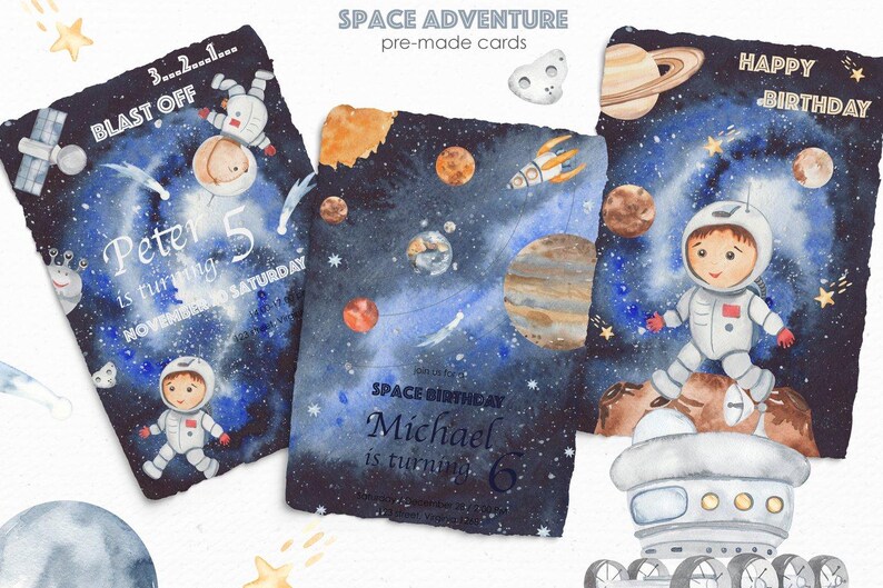 Space Watercolor Clipart, Cute Astronaut , Planets Clip Art, Rockets ...
