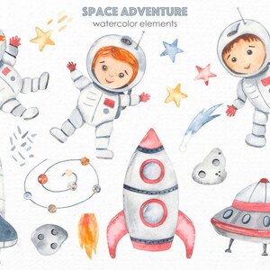Space Watercolor Clipart, Cute Astronaut , Planets Clip Art, Rockets ...