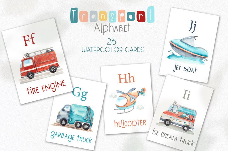 Watercolor Transport Alphabet Print, Vehicles ABC Print, Boy Playroom ...