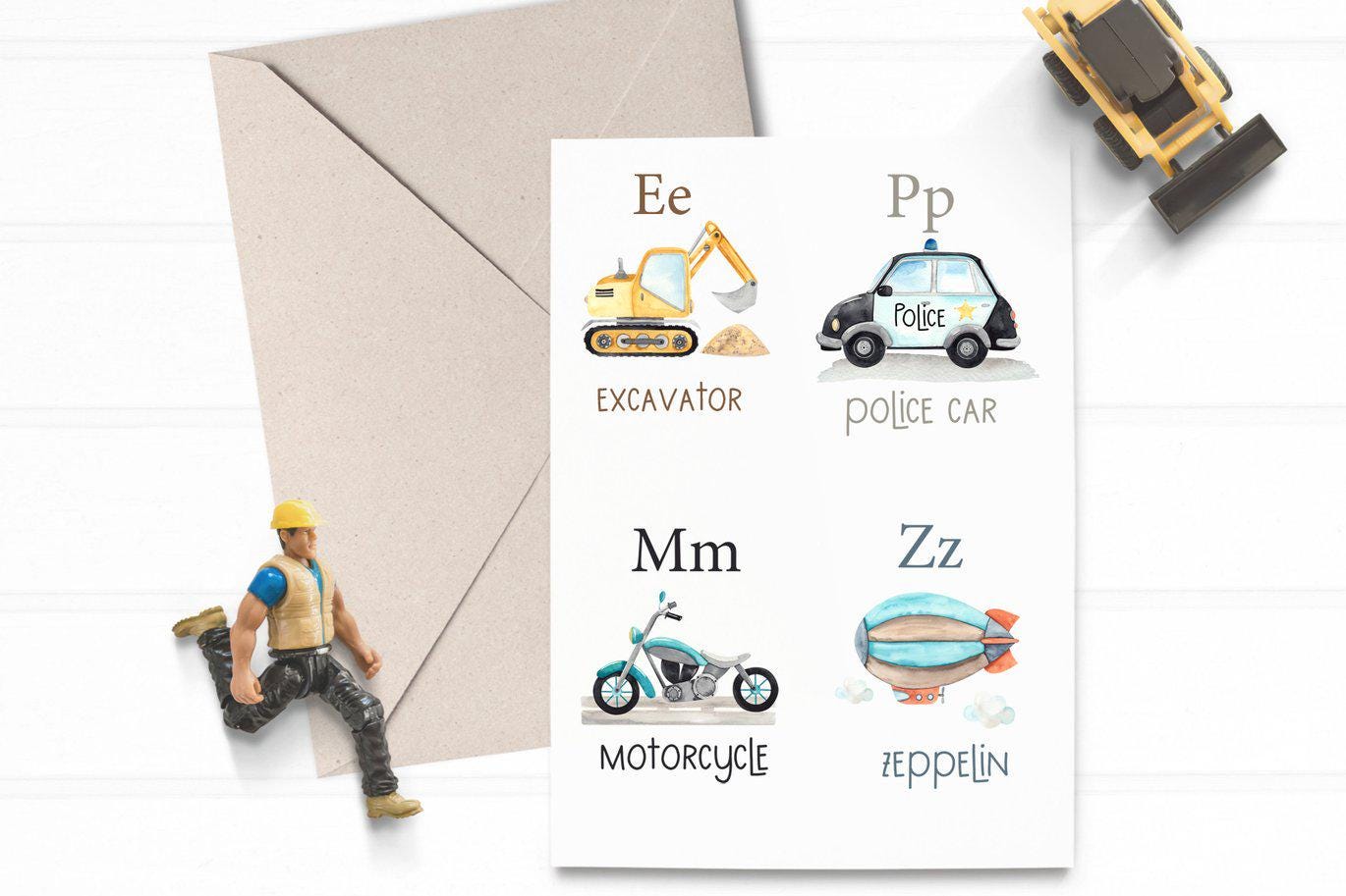 Watercolor Transport Alphabet Print, Vehicles ABC Print, Boy Playroom ...