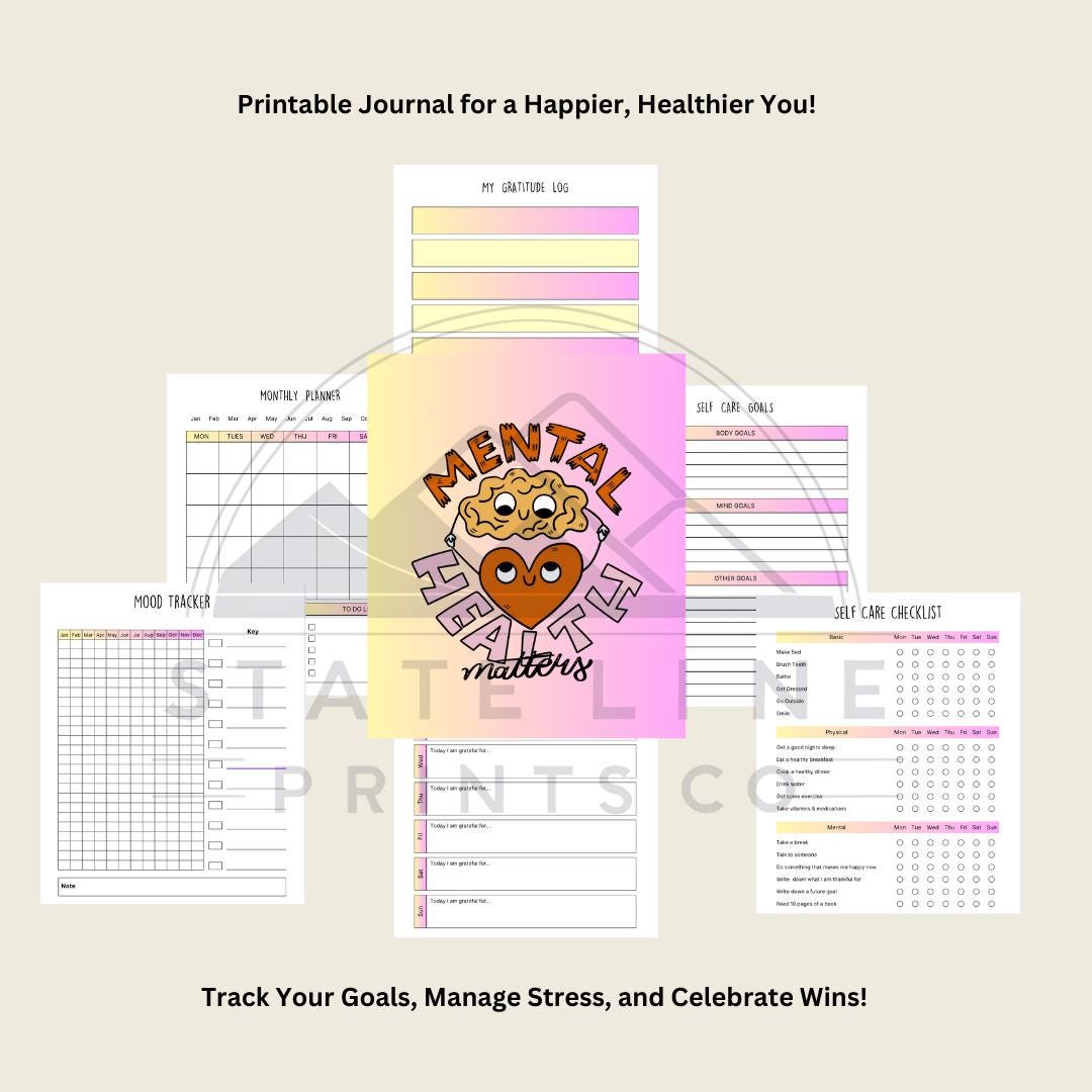 Pink-yellow Mental Health Printable Journal Daily, Weekly & Monthly ...