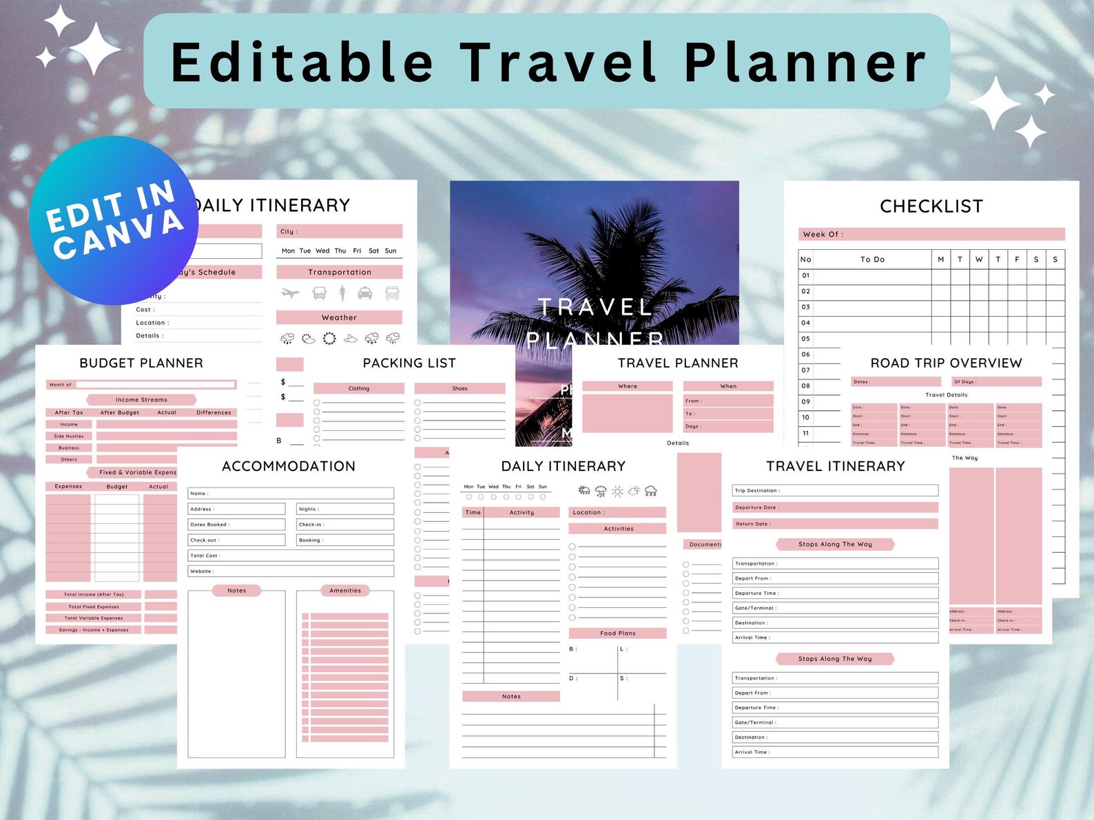 Printable Travel Planner Template Editable Vacation Itinerary & Packing ...
