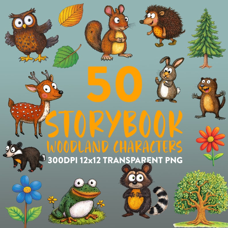 Woodland Storybook Animals Clipart, Cute Creatures Illustrations, Baby ...