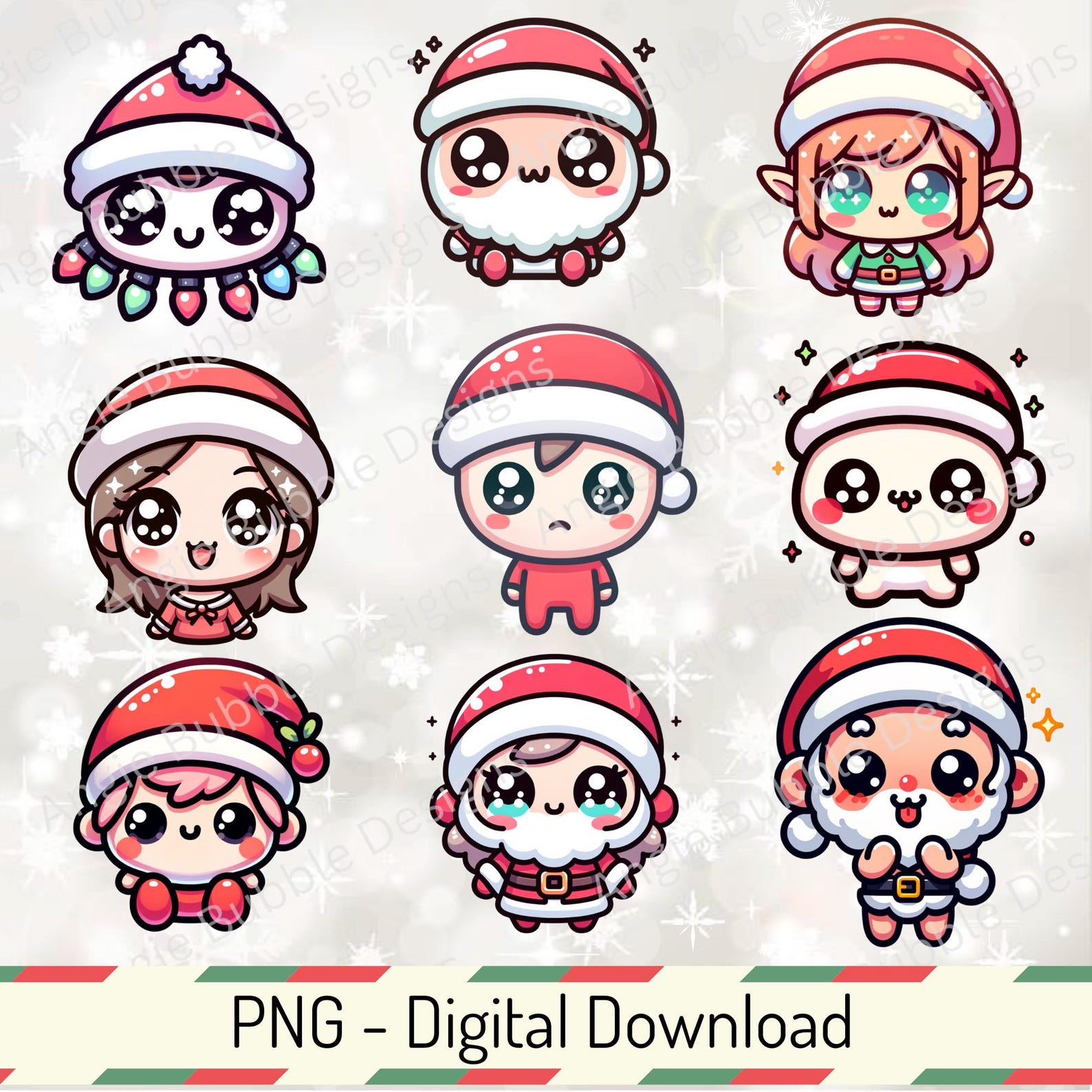 Christmas Kawaii Clipart, Christmas PNG, Christmas Cricut, Chibi ...