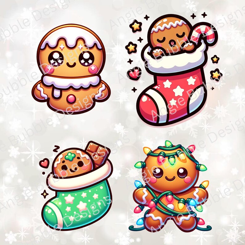 Cute Christmas Gingerbread PNG Cricut - Holiday Chibi Clipart - Digital ...