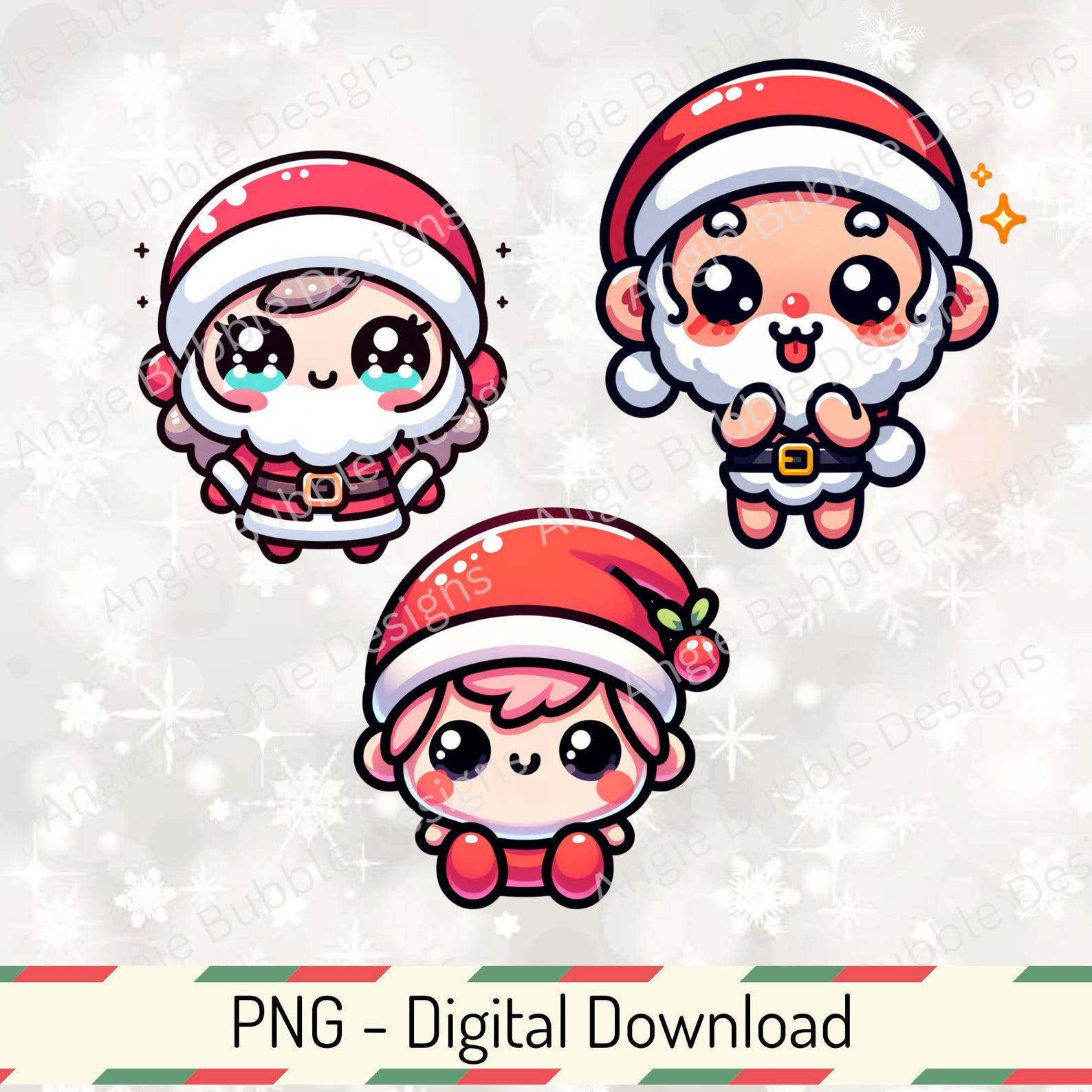 Christmas Kawaii Clipart, Christmas PNG, Christmas Cricut, Chibi ...