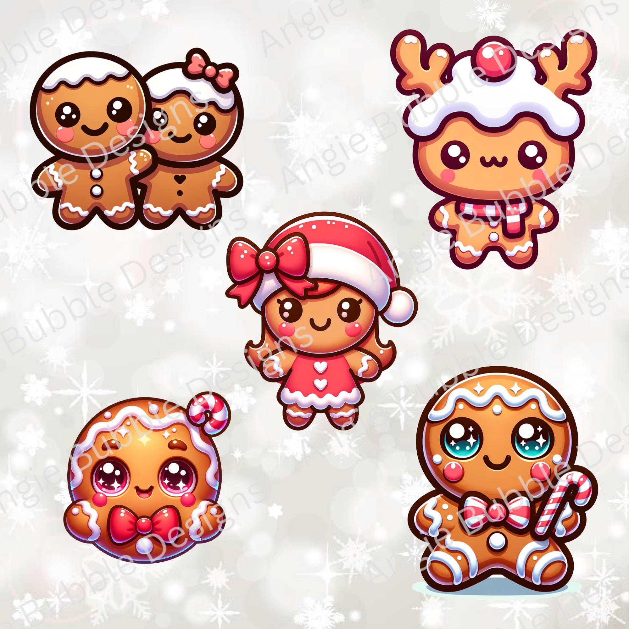 Cute Christmas Gingerbread PNG Cricut - Holiday Chibi Clipart - Digital ...