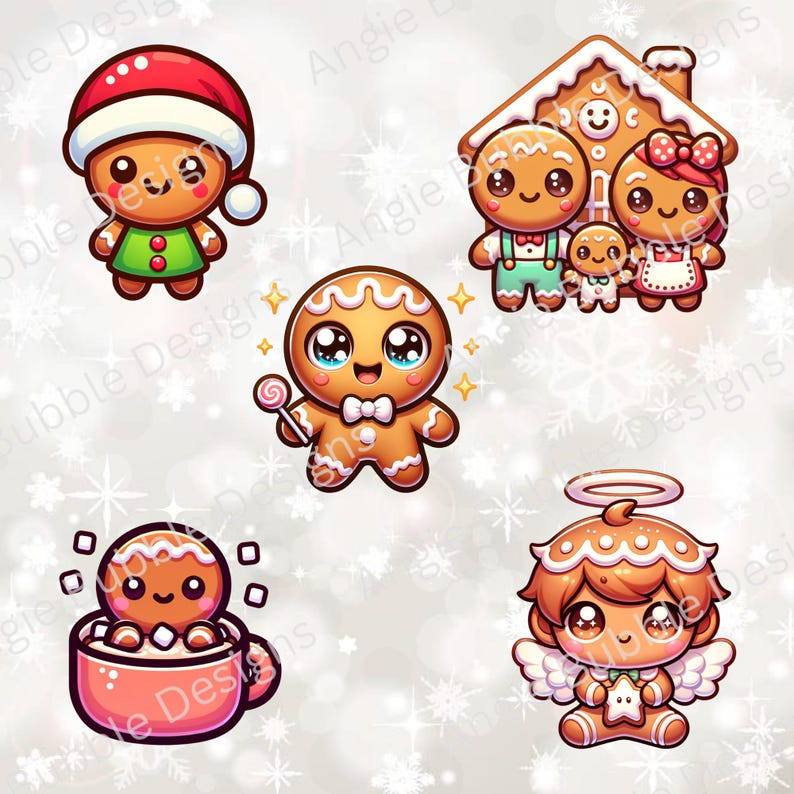 Cute Christmas Gingerbread PNG Cricut - Holiday Chibi Clipart - Digital ...