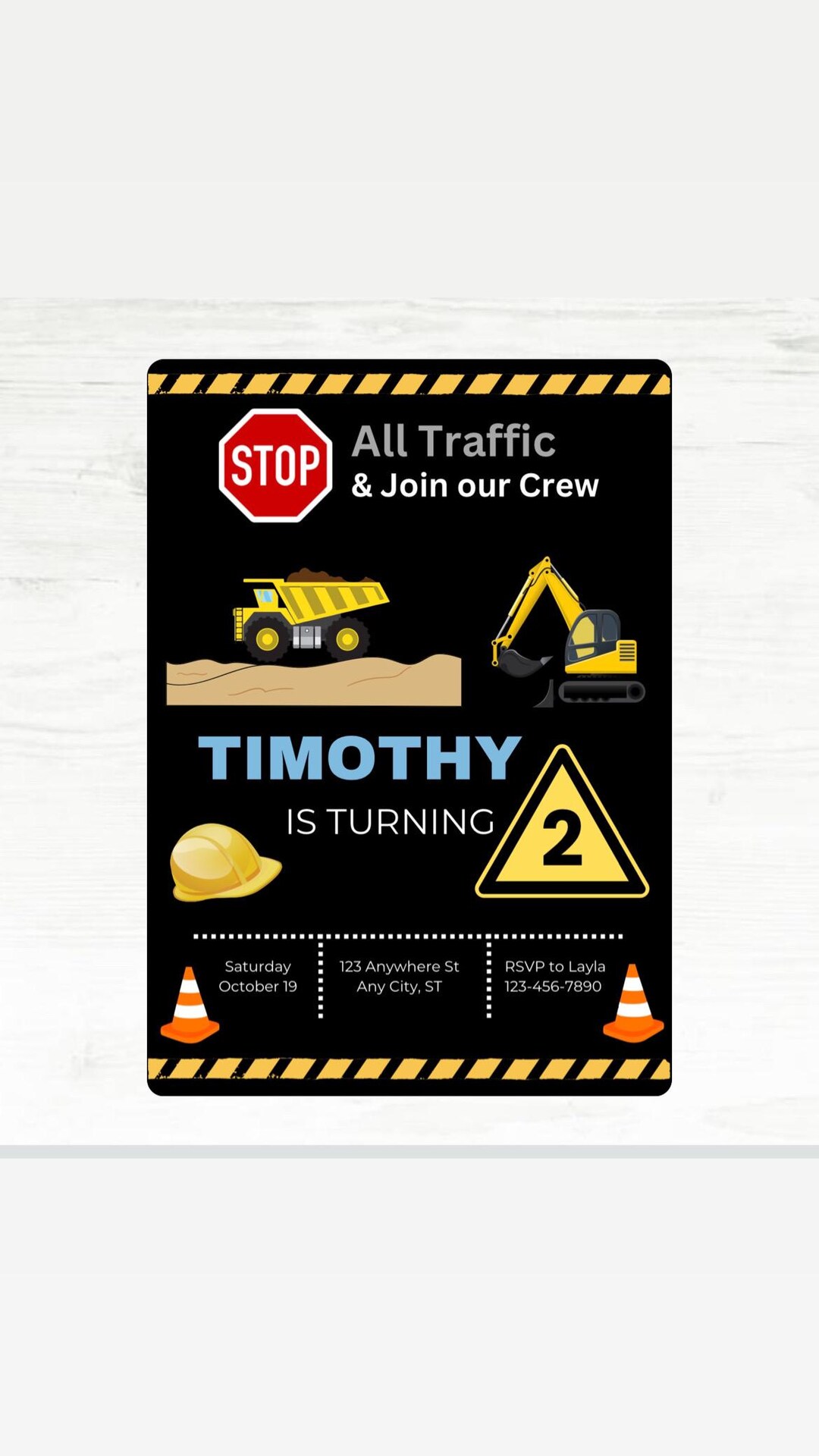 Editable Birthday Construction Invitation, Second Birthday Party Invite ...