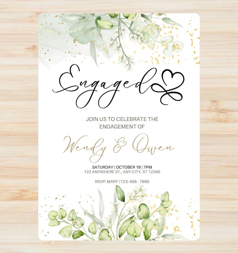 Editable Engagement Party Invitation Elegant Greenery, Engagement Party ...