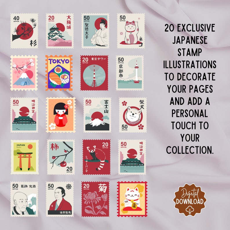 Japan Stamp Collection Book | A6 & A5 Printable | 8 Cover Designs, 20 ...