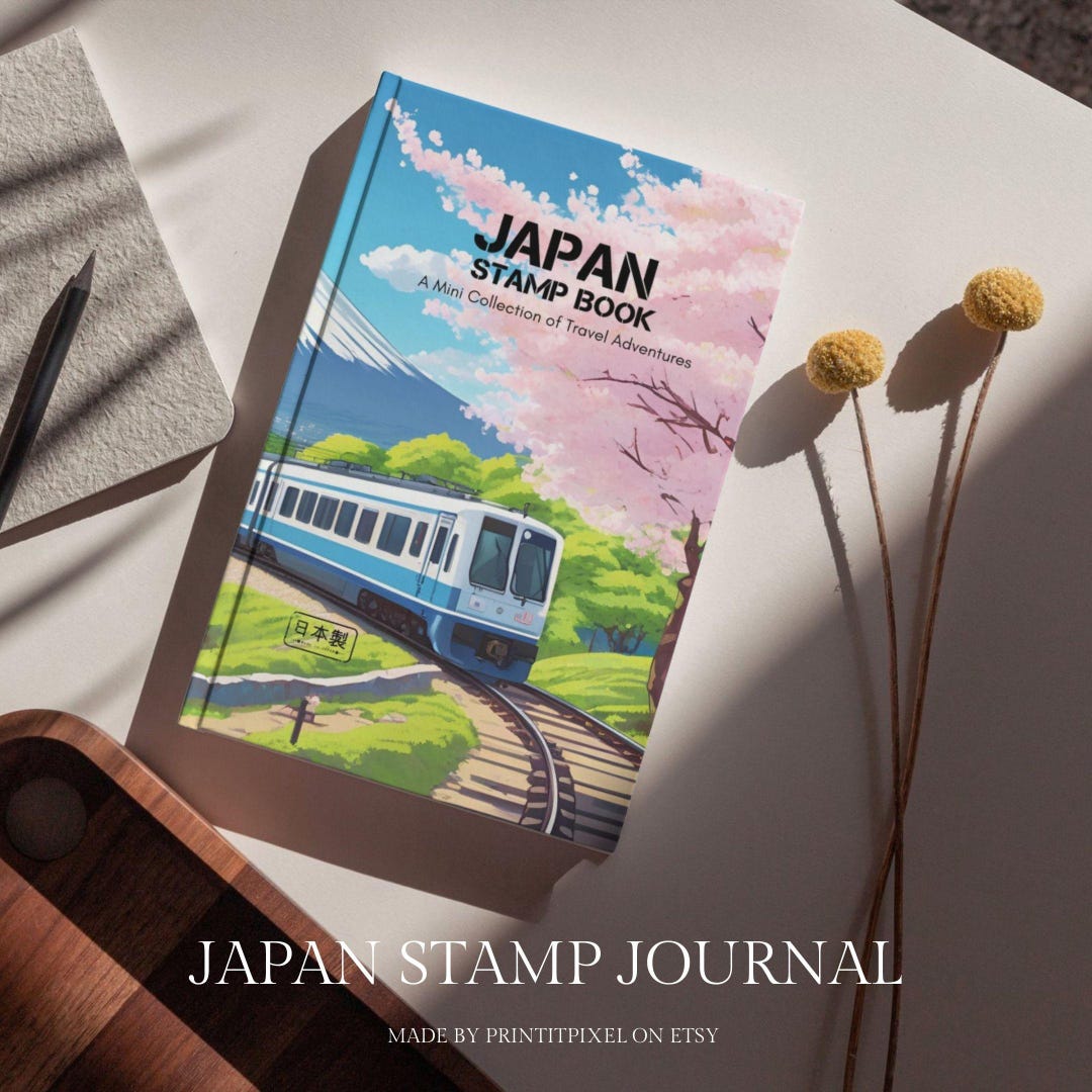 Japan Stamp Journal | A5 Hardcover | Mount Fuji in Cherry Blossom ...