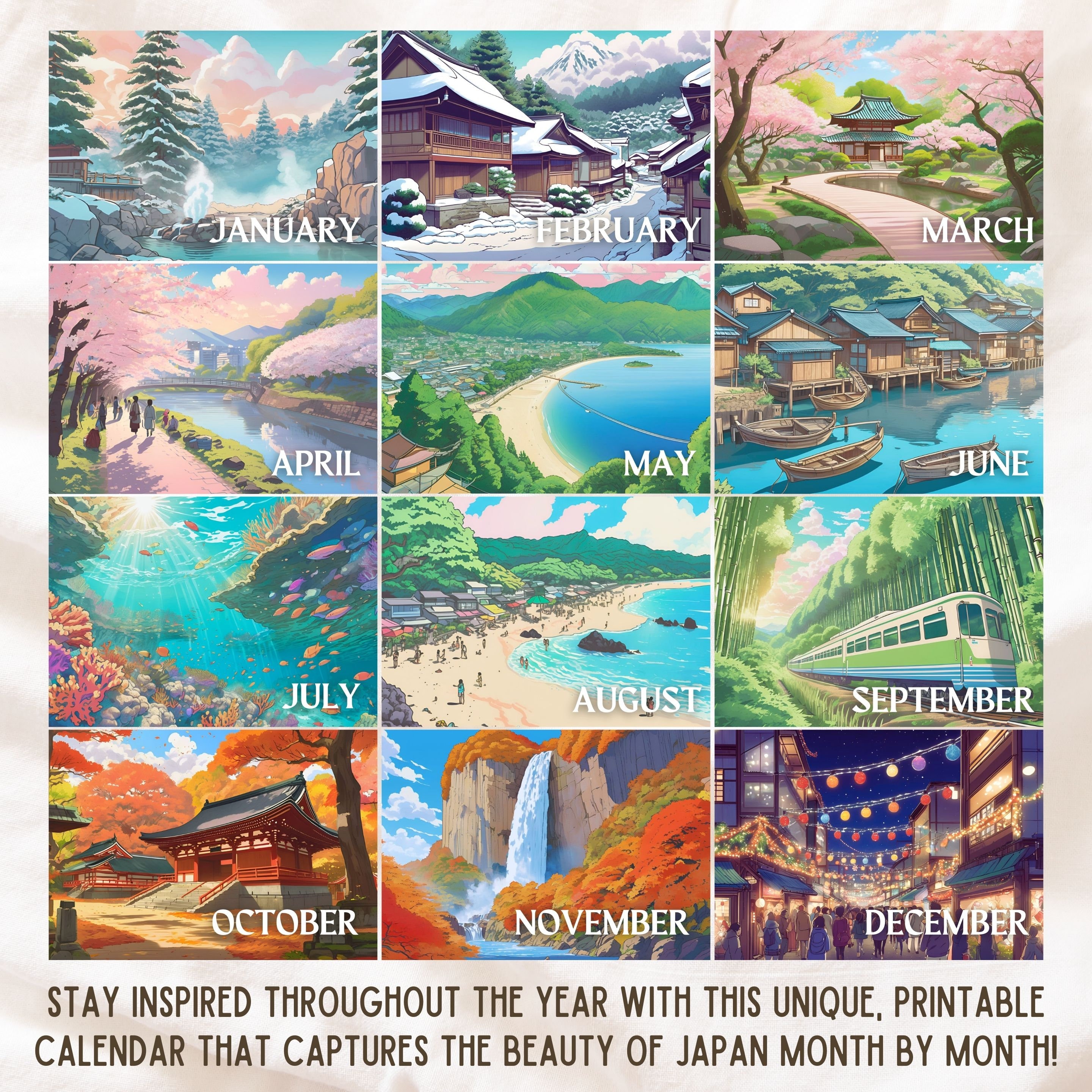 Printable Japan Wall Calendar 2025 | A3, A4, A5 Sizes | 2 Cover Designs ...