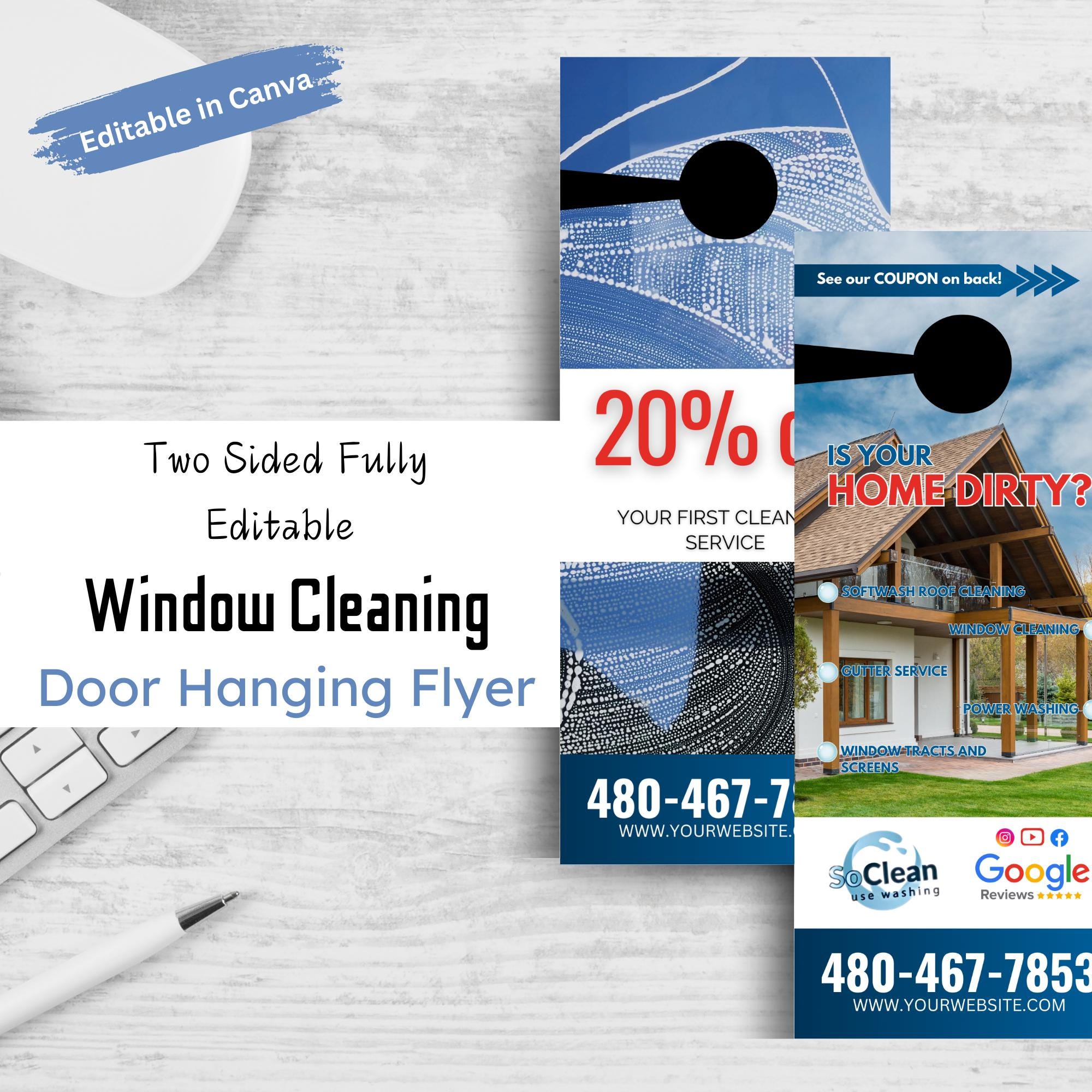Fully Editable Window Cleaning Flyer Canva Template, Door Hanger, Two ...