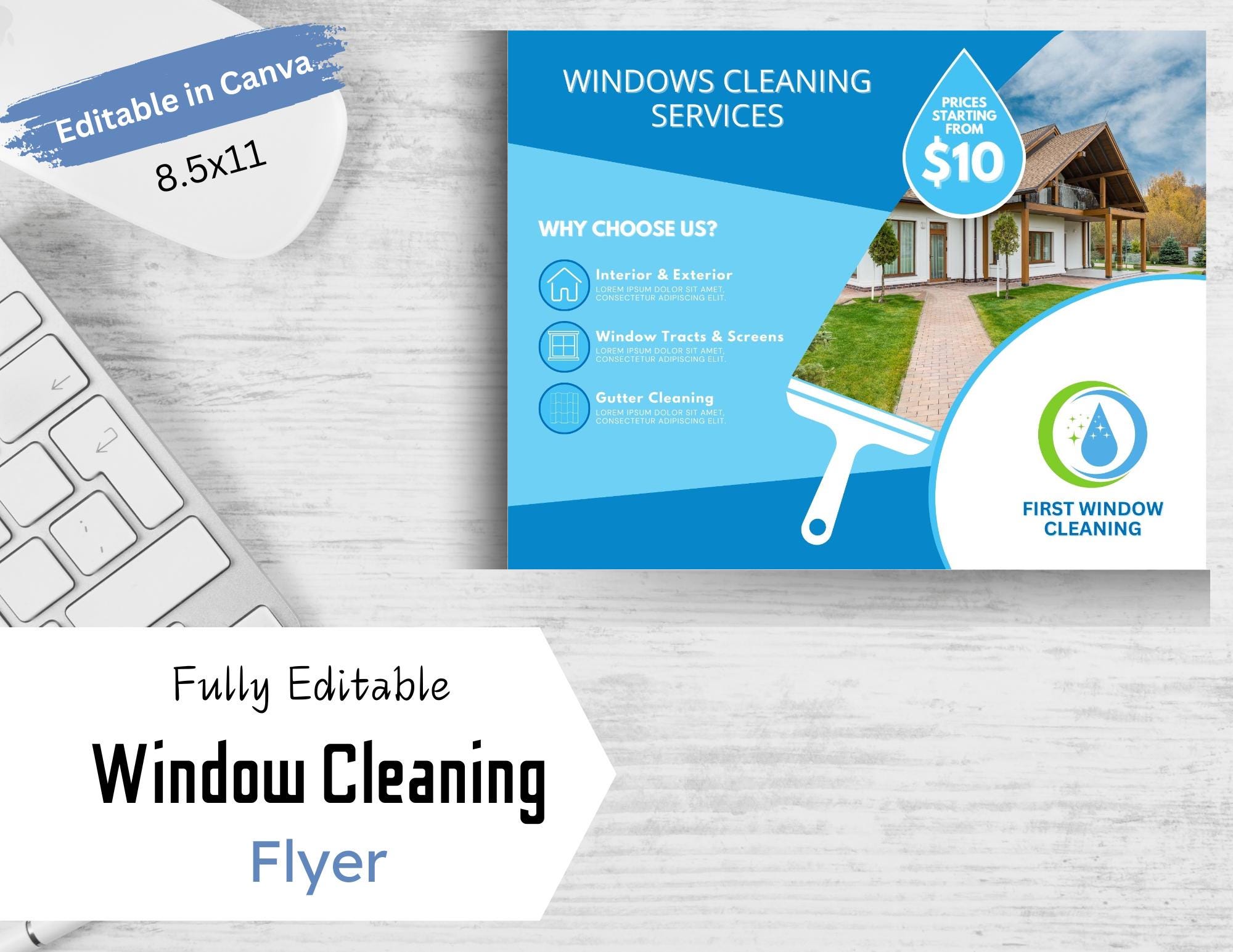 Window Cleaning Flyer Template: Editable Canva Design (11x8.5) - Etsy