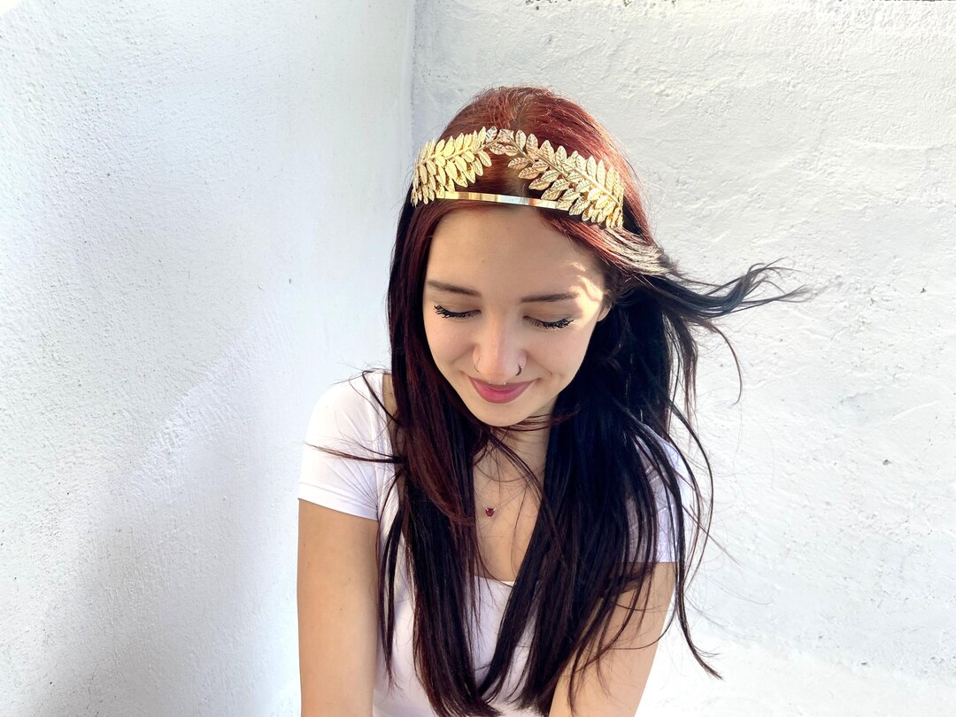 Gold Leaf Crown Headband | Greek Goddess Halo | Ancient Inspired Bridal ...