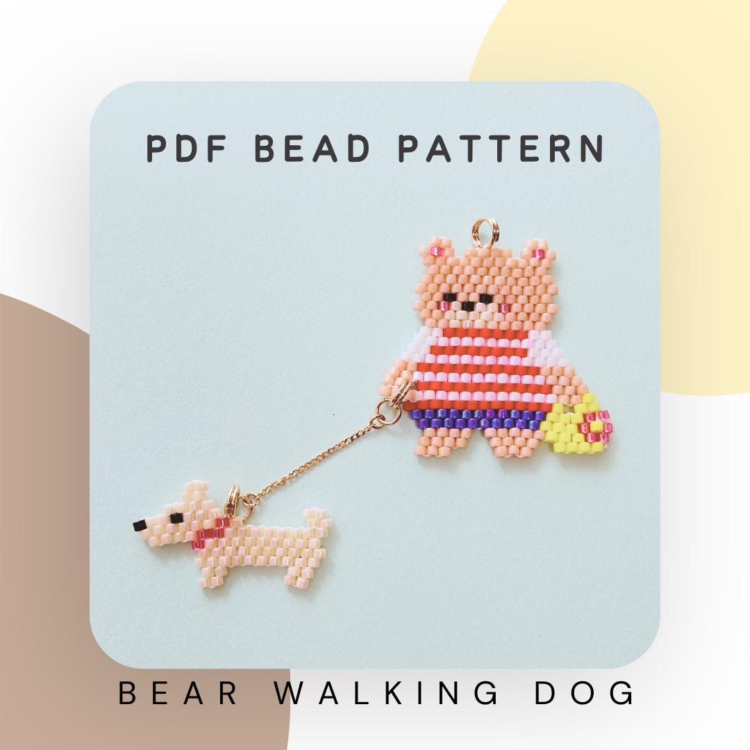 Bear Walking Dog. Brick Stitch Pattern for Delica Beads. Beading ...