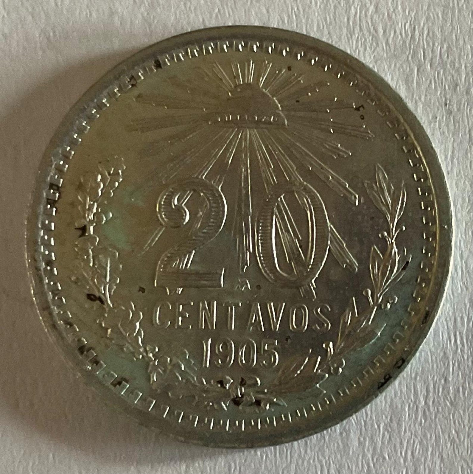 Mexico 1905 20 Centavos Silver Coin. - Etsy