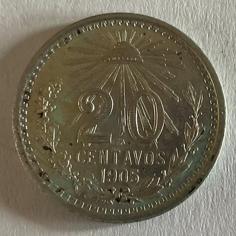 Mexico 1905 20 Centavos Silver Coin. - Etsy
