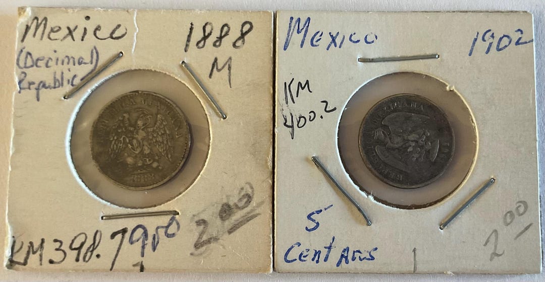 Set of 2 Mexico 5 Centavos Silver Coins. 1888 and 1902. - Etsy