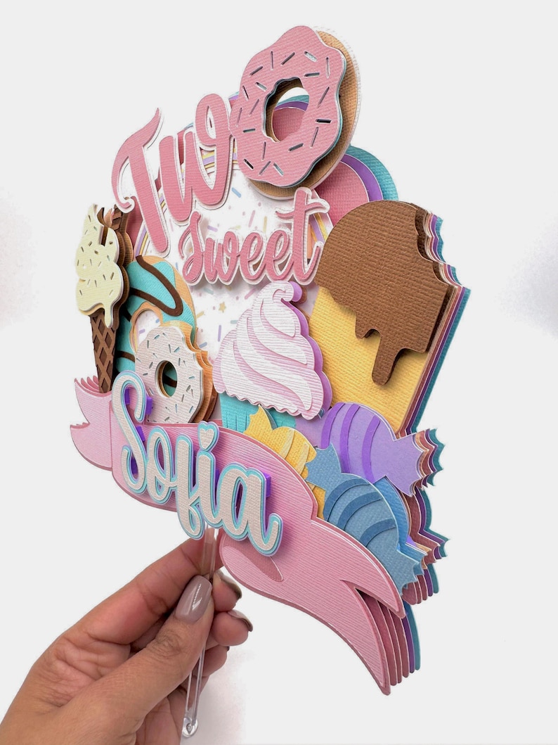 Two Sweet Cake Topper, Pastel Sweets Party Decor, Ice Cream Cake Topper ...