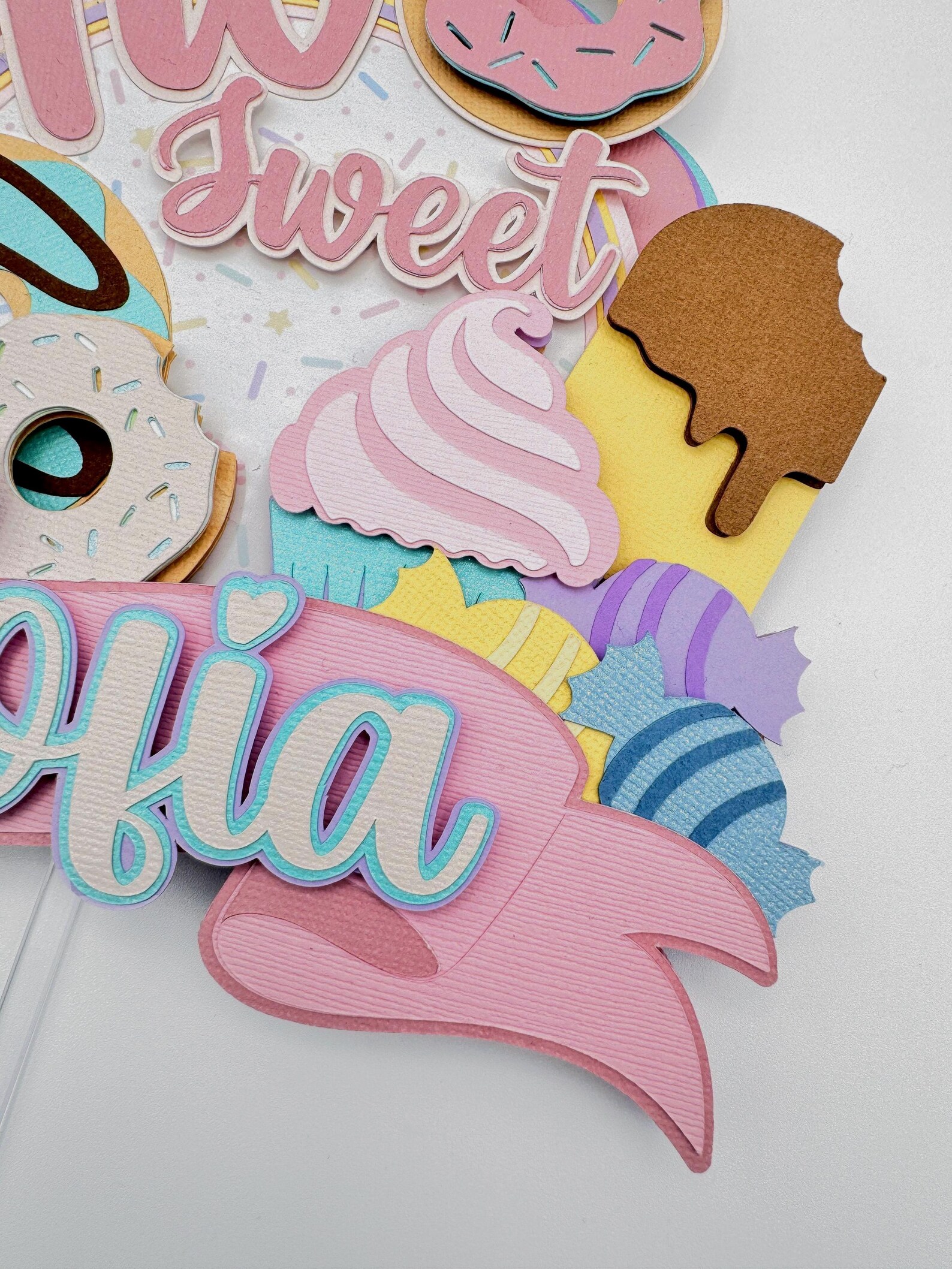 Two Sweet Cake Topper, Pastel Sweets Party Decor, Ice Cream Cake Topper ...