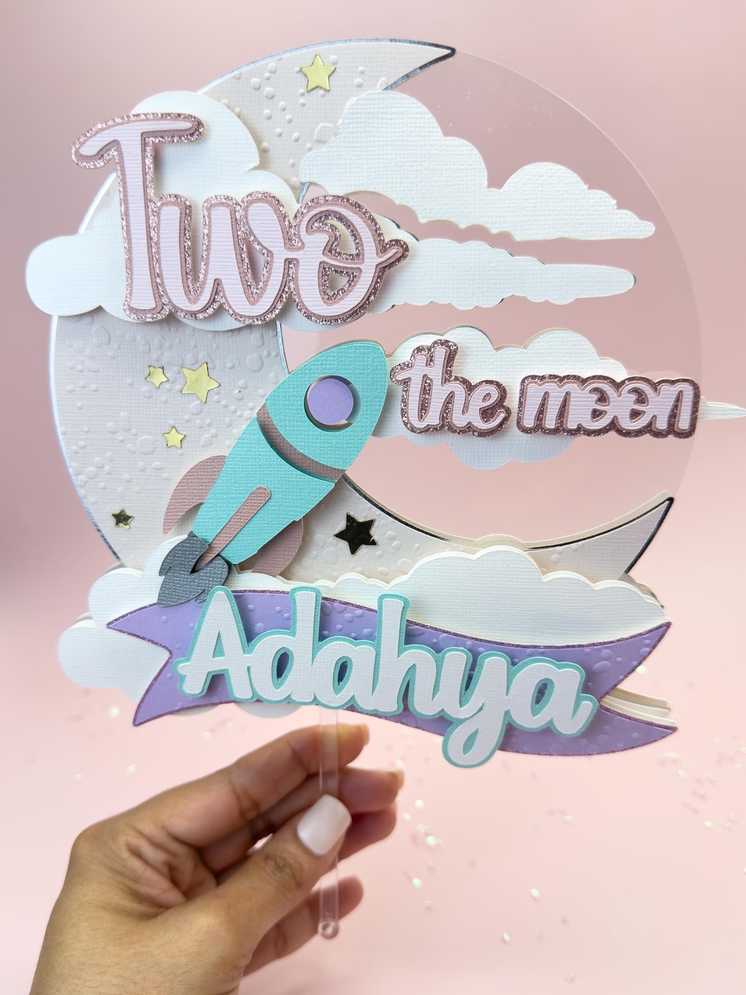 Two the Moon Cake Topper Space Cake Topper Space Birthday Moon Cake ...