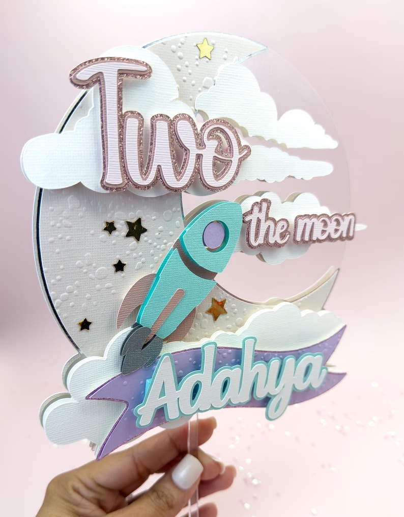 Two the Moon Cake Topper Space Cake Topper Space Birthday Moon Cake ...