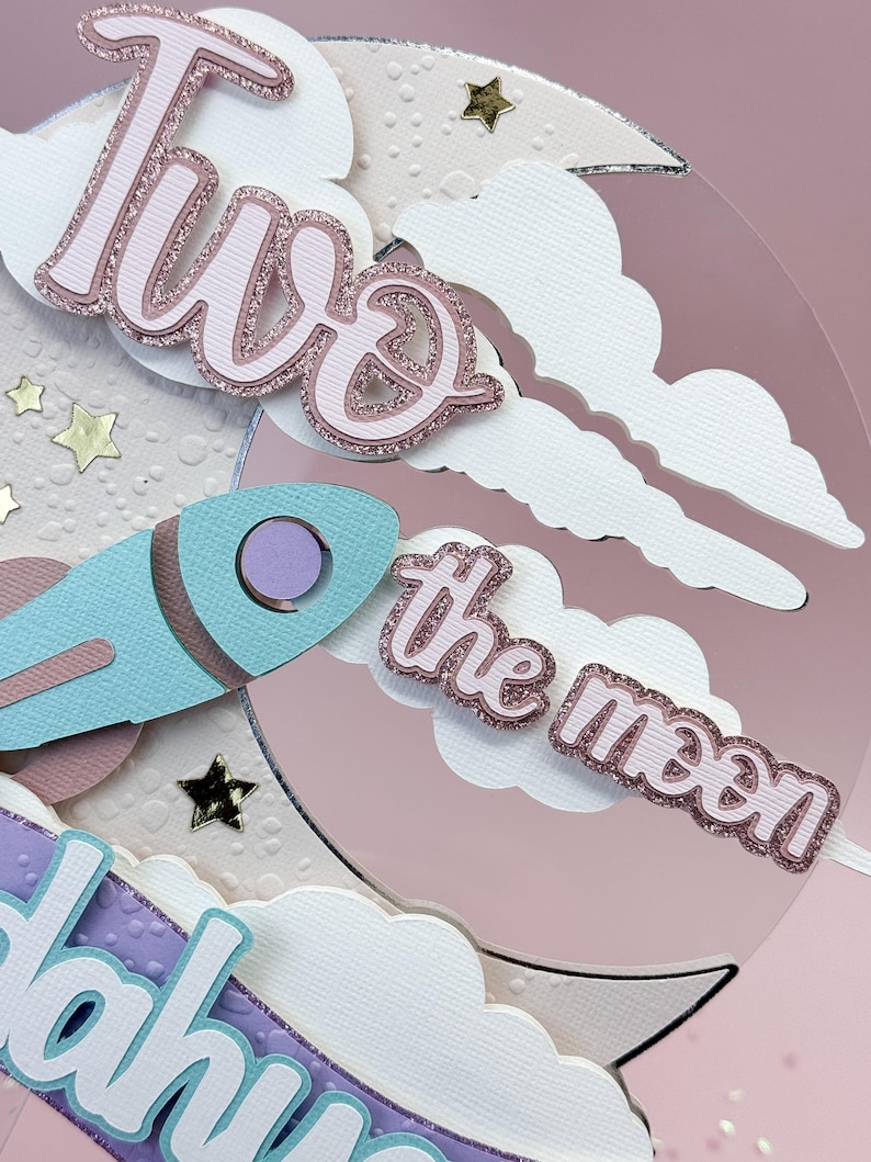Two the Moon Cake Topper Space Cake Topper Space Birthday Moon Cake ...