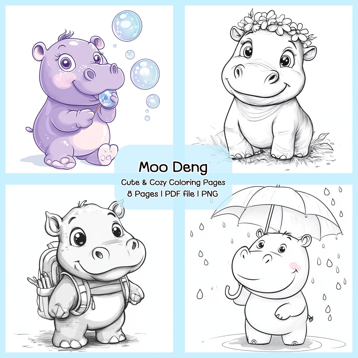 Moo Deng Coloring, Coloring Moo Deng, Moo Deng Bootlegs, Bouncy Pig ...