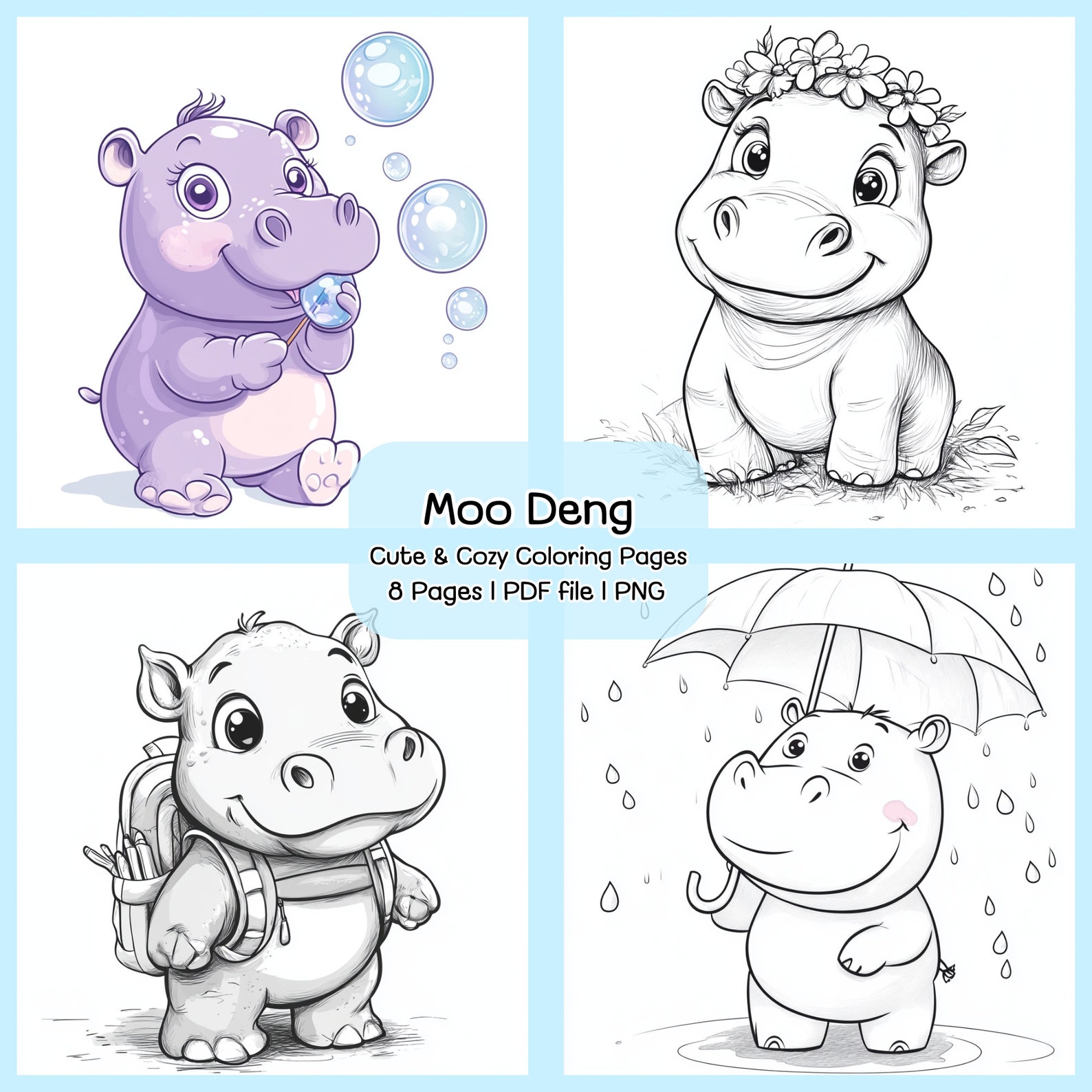 Moo Deng Coloring, Coloring Moo Deng, Moo Deng Bootlegs, Bouncy Pig ...